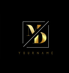 Md m d letter logo with gold melted metal splash Vector Image