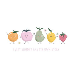 Cute peach funny fruit cartoon character Vector Image