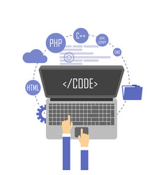Developer working on laptop Royalty Free Vector Image