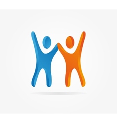 Two man logo globe hands up together people Vector Image