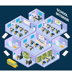 Isometric school interior building with various Vector Image
