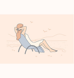 Cartoon woman resting in a chair Royalty Free Vector Image