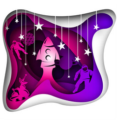 Paper cut out galaxy banner with cartoon planets Vector Image