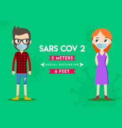 Keep distance concept young man and woman in Vector Image
