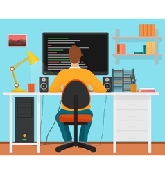 Businessman working on computer in office Vector Image