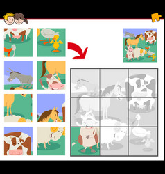 Jigsaw puzzles with happy farm animals Royalty Free Vector