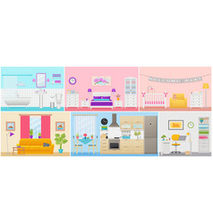 Room interiors in flat design cartoon house Vector Image