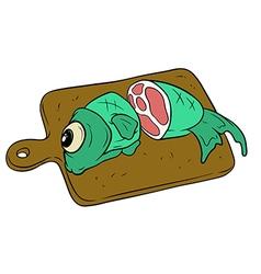 Fishmonger cutting fish cartoon Royalty Free Vector Image