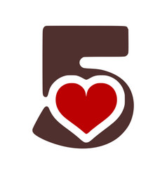 Number 4 with heart symbol doodle icon on white Vector Image