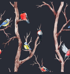 Fall trees and birds pattern Royalty Free Vector Image