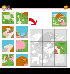 Jigsaw puzzles with happy farm animals Royalty Free Vector