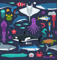 Sea life and underwater animals and fishes Vector Image