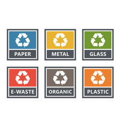 Waste management labels set sorting Royalty Free Vector