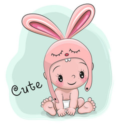 Cute cartoon baboy in a bunny hat Royalty Free Vector Image