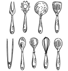 Kitchen tools continuous one line drawing kitchen Vector Image
