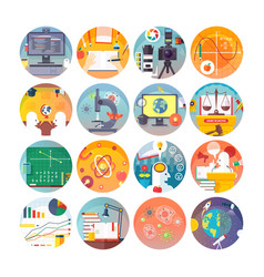 Education and science flat circle icons set Vector Image