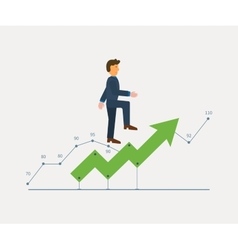 Businessman running on steps growth chart going up