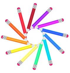 Rainbow colored pencils arrayed in a circle Vector Image