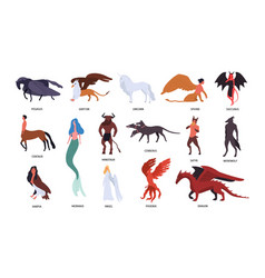 Set mythological animals mermaid minotaur Vector Image