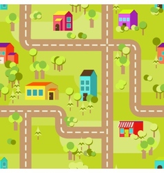 Cartoon map seamless pattern with houses and roads