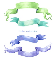 Blue ribbon banner satin glossy bow blank design Vector Image