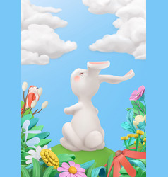 Cartoon little bunny walking in the jungle Vector Image