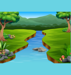 River cartoons in middle beautiful natural sce Vector Image