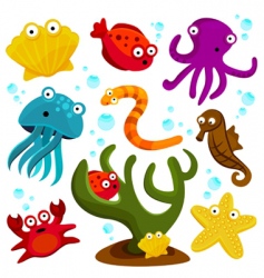 Cartoon sea animals with happy emotions Royalty Free Vector
