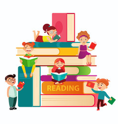 Kids reading big book Royalty Free Vector Image