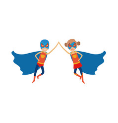 Color silhouette with duo superheroes flying Vector Image