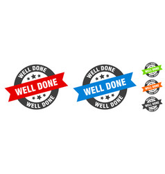 Well done 3d gold badge with red ribbon Royalty Free Vector