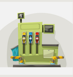 Cartoon gas station with green car Royalty Free Vector Image