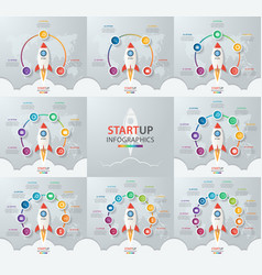 10 steps startup circle infographic with rocket Vector Image