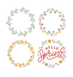 Hello spring flowers text background frame Vector Image