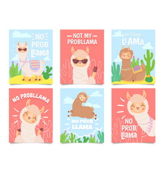 No prob llama funny print colorful card with cute Vector Image