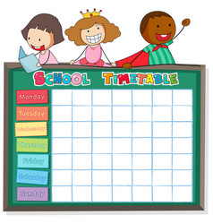 School timetable template with kids Royalty Free Vector