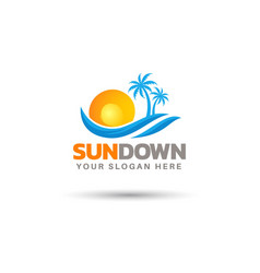 Beach sun sea logo design Royalty Free Vector Image