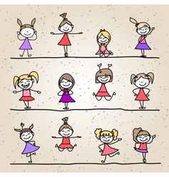 Hand drawing cartoon character happy kids Vector Image