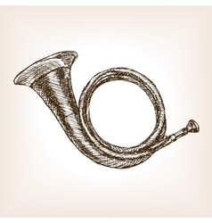 Hand drawn vintage hunting horn sketch post Vector Image