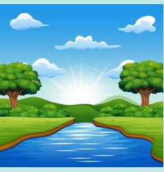 River cartoons in middle beautiful natural sce Vector Image