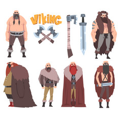 Strong muscular vikings collection male and Vector Image