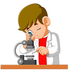 Cute boy looking through a microscope Royalty Free Vector