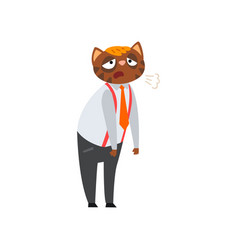 Tired overworked businessman cat humanized animal Vector Image
