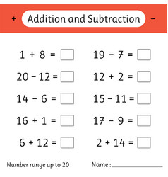 Subtraction number range up to 10 math worksheet Vector Image