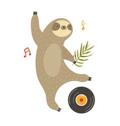 Joyful cute cartoon sloth hanging on a branch Vector Image