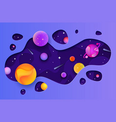 Paper cut out galaxy banner with cartoon planets Vector Image
