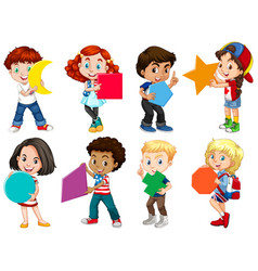 Boy holding geometric shape Royalty Free Vector Image