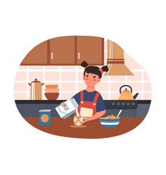 Girl cooking to make delicious food bw Royalty Free Vector