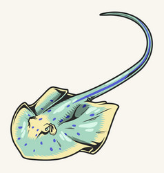Sea stingray detailed monochrome label Royalty Free Vector