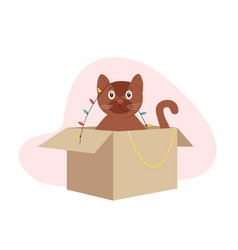 Cartoon cat pushing a box Royalty Free Vector Image